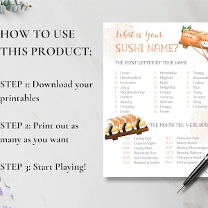 What's Your Sushi Name With Name Tags, Sushi Party, Fun Printable Game ...