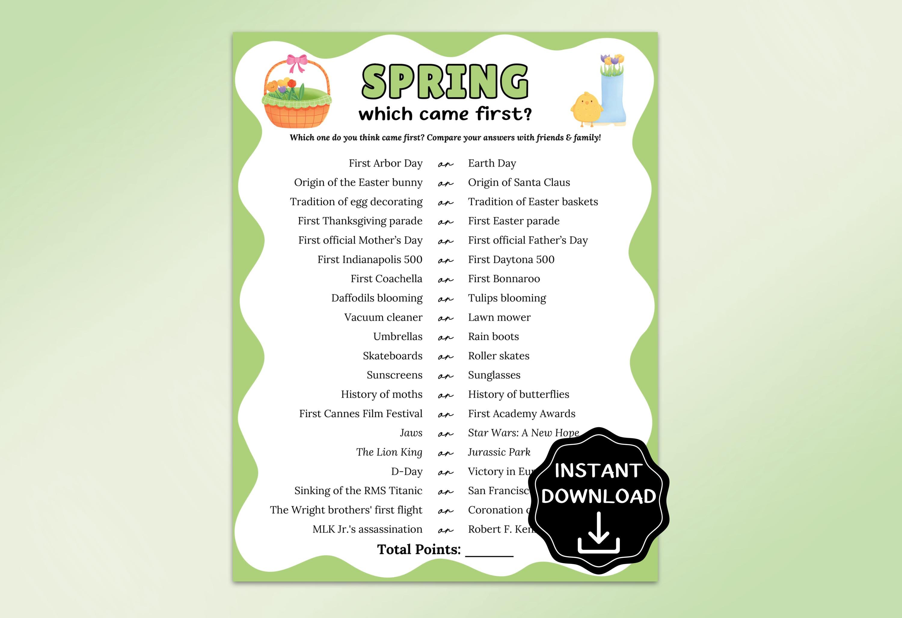 Spring Trivia Game, Which Came First Spring Game, Spring Party Games ...