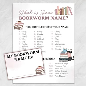 What's Your Bookworm Name With Name Tags, Book Club Games Printable ...