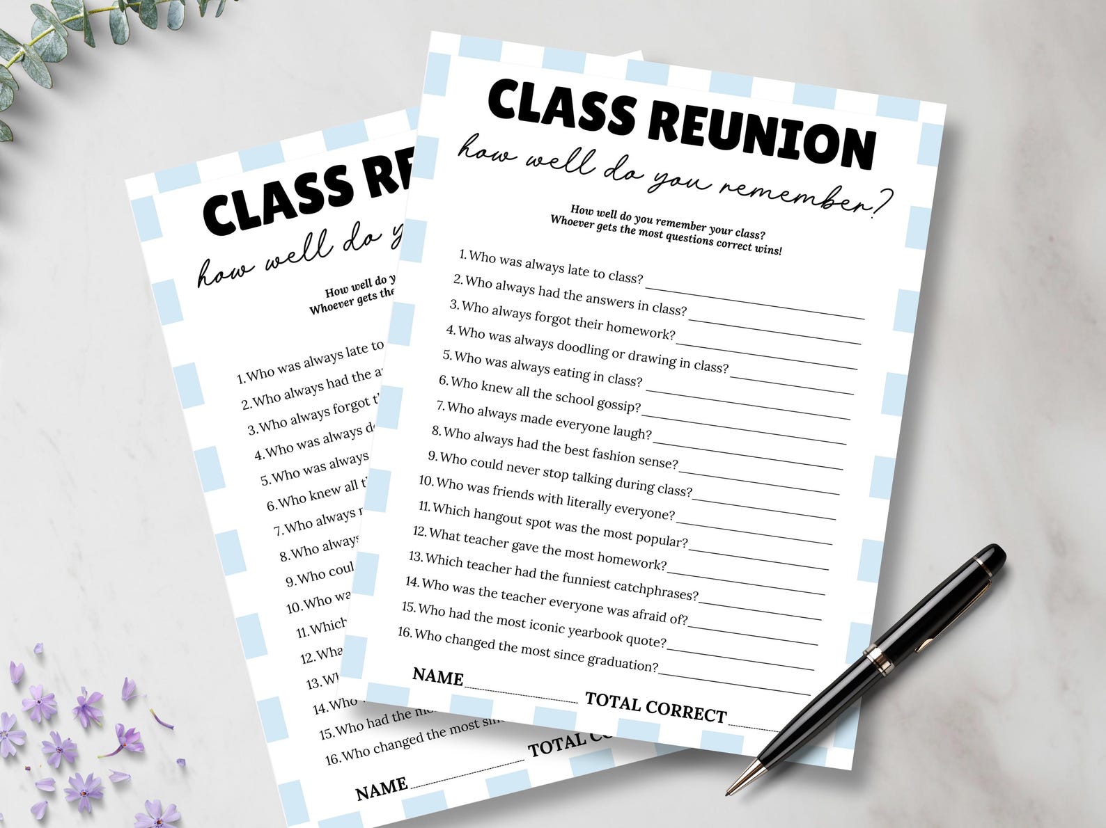 Class Reunion Trivia Game, Class Reunion Games, High School Reunion ...