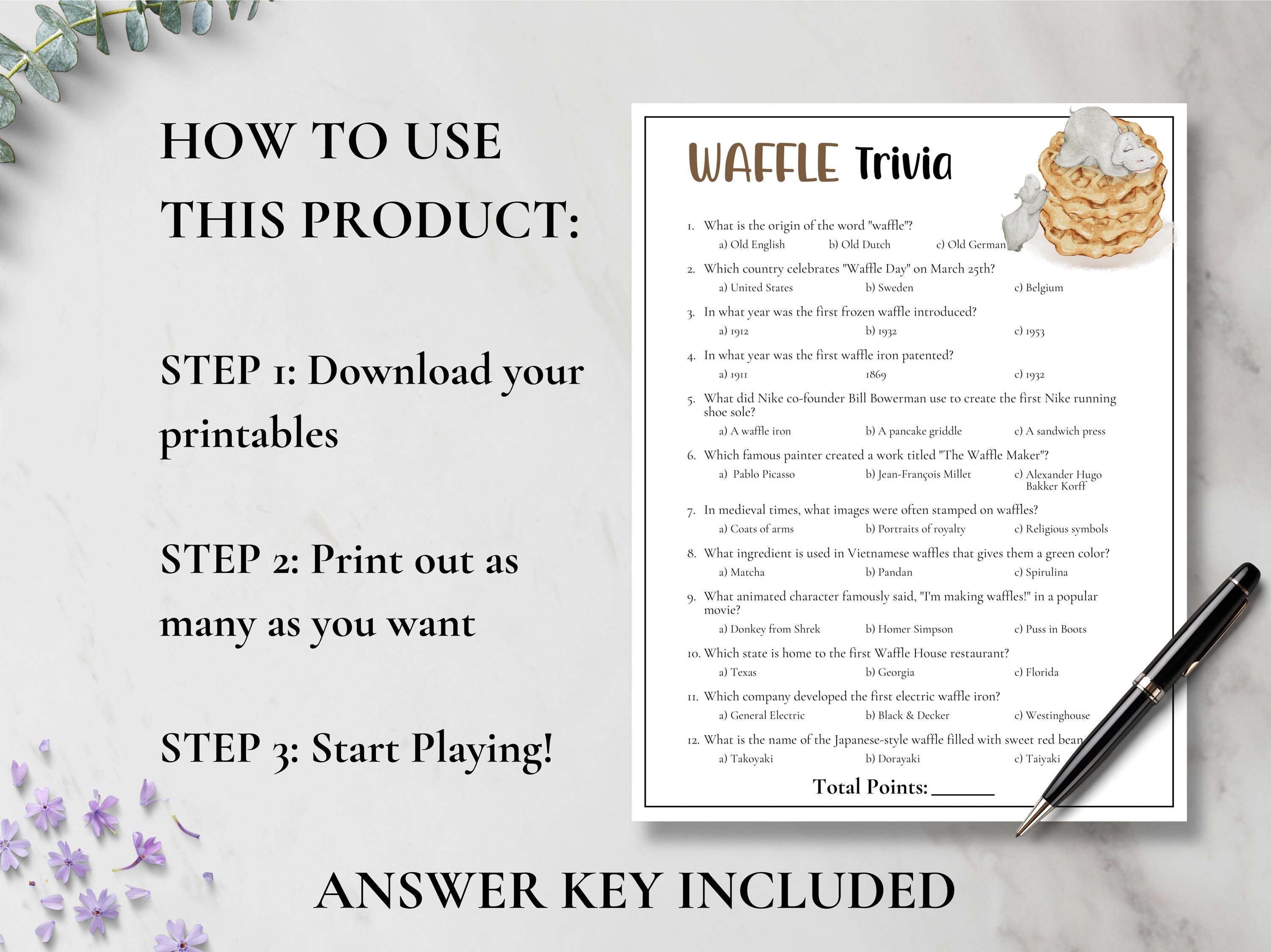 Waffle Trivia Game, Waffle Games, National Waffle Day Activities ...