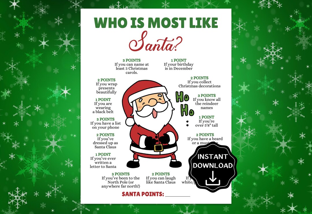Who is Most Like Santa Game, Santa Trivia Game, Fun Christmas Games for ...