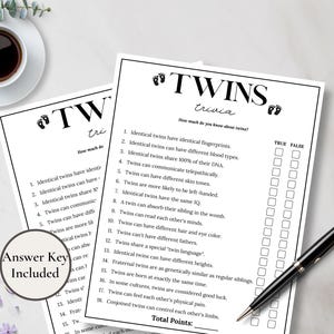 Twin Trivia Baby Shower Game, Twin True or False, Twin Birthday Party ...
