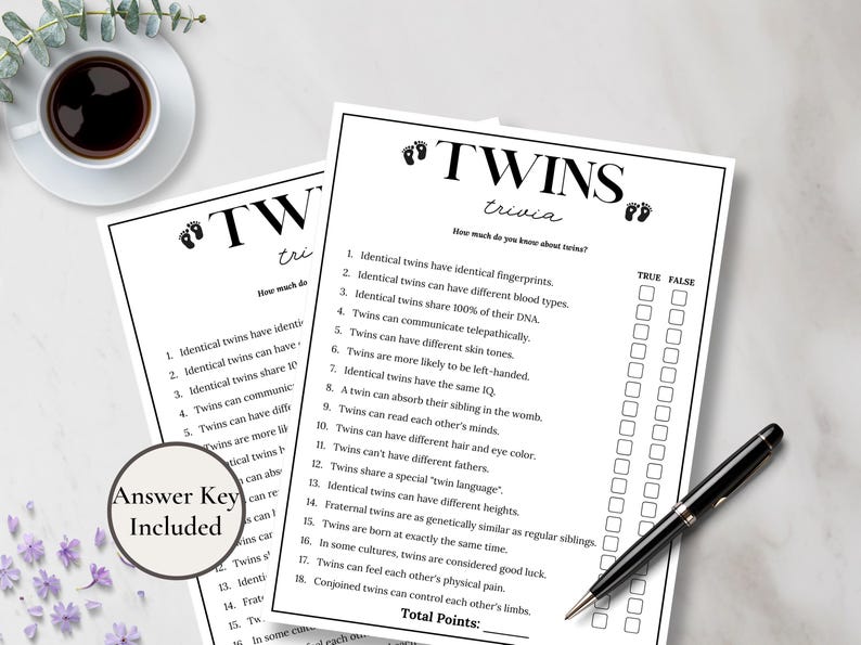 Twin Trivia Baby Shower Game, Twin True or False, Twin Birthday Party ...