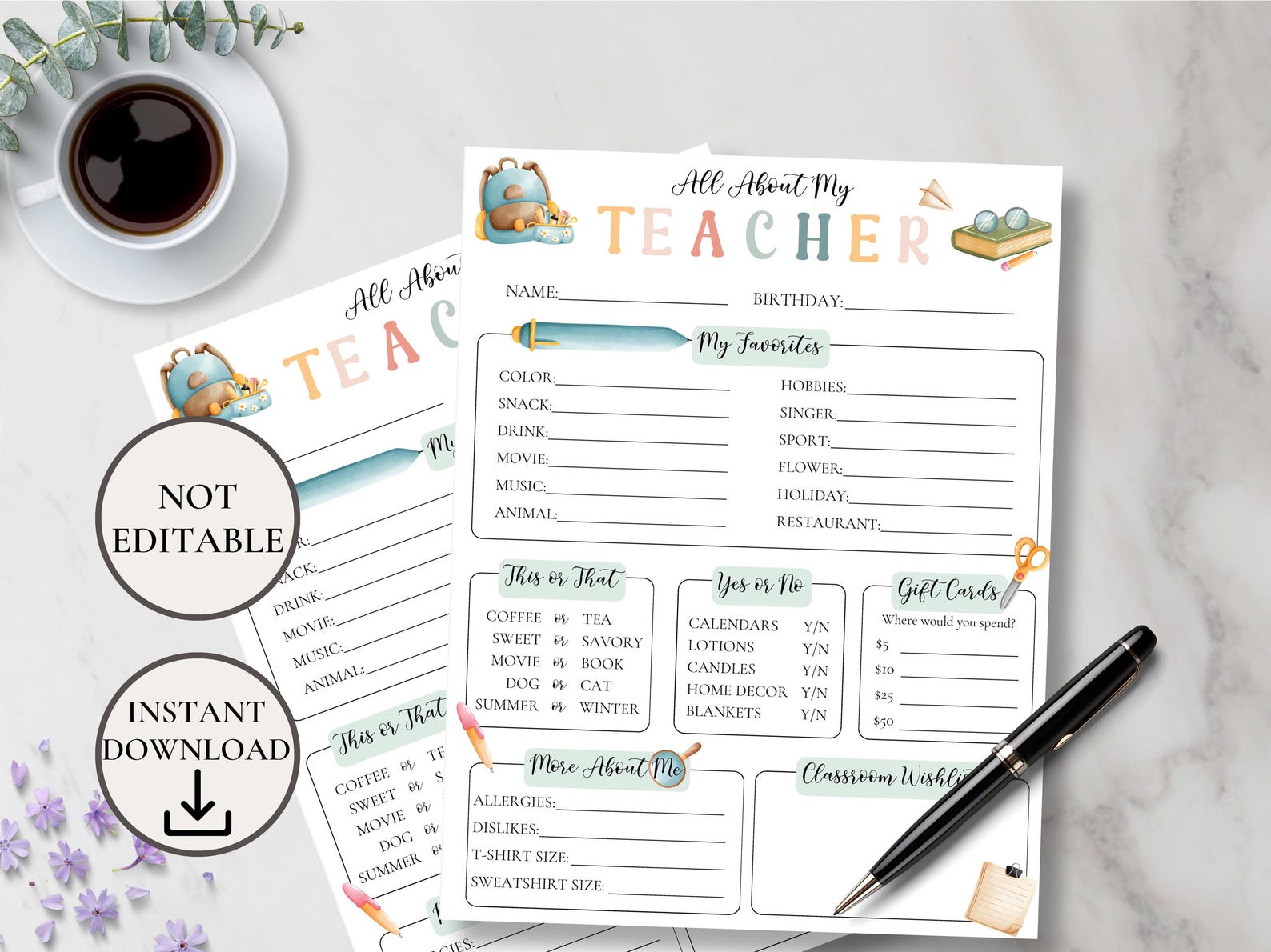 All About My Teacher Questionnaire, Get to Know My Teacher, Teacher ...