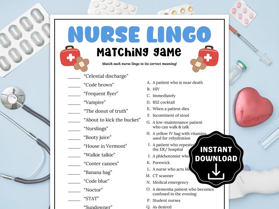 Nurse Party Game, Nurse Slang Matching Game, Nurse Appreciation Week ...
