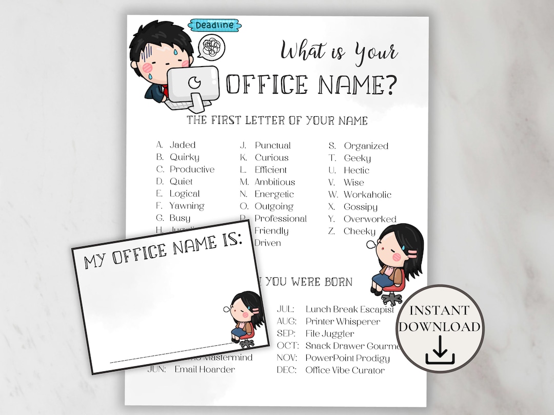 What's Your Office Name Game With Name Tags, Printable Office Party ...