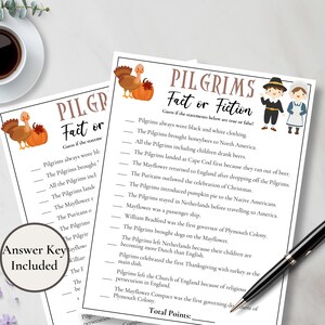 Pilgrims Fact or Fiction Game, Friendsgiving Party Game, Thanksgiving ...