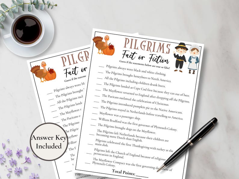 Pilgrims Fact or Fiction Game, Friendsgiving Party Game, Thanksgiving ...