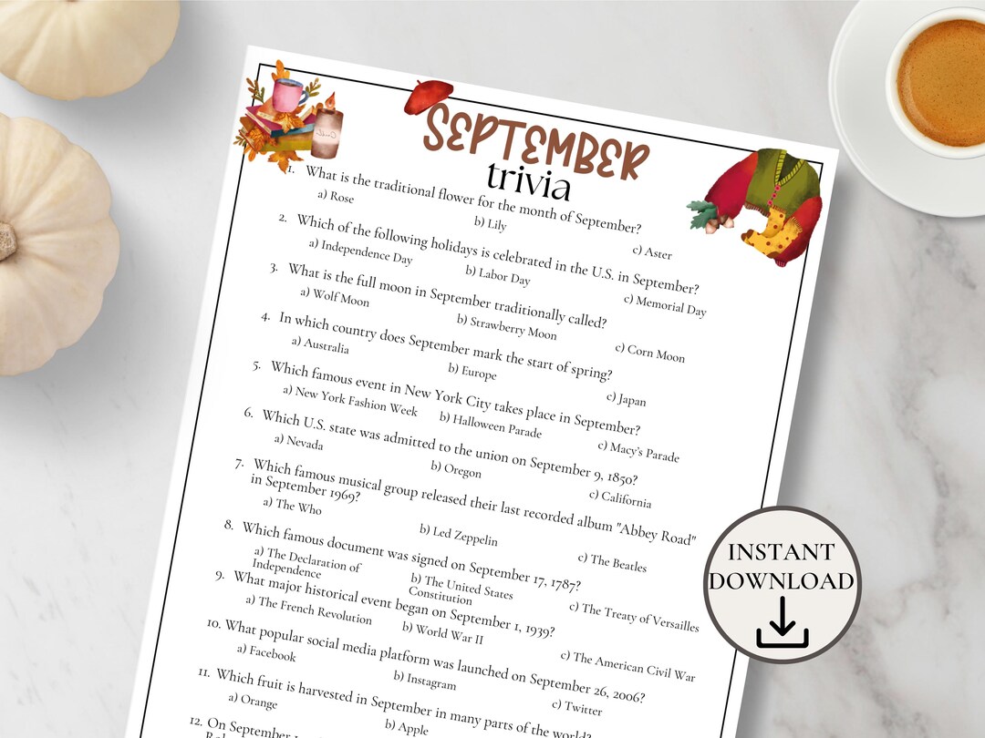 September Trivia Game, Fall Trivia Game for Family Game Night, Autumn ...