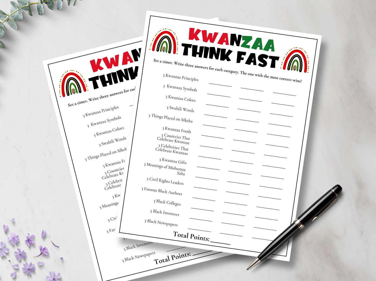 Kwanzaa Think Fast Game, Printable Kwanzaa Party Games for Kids ...