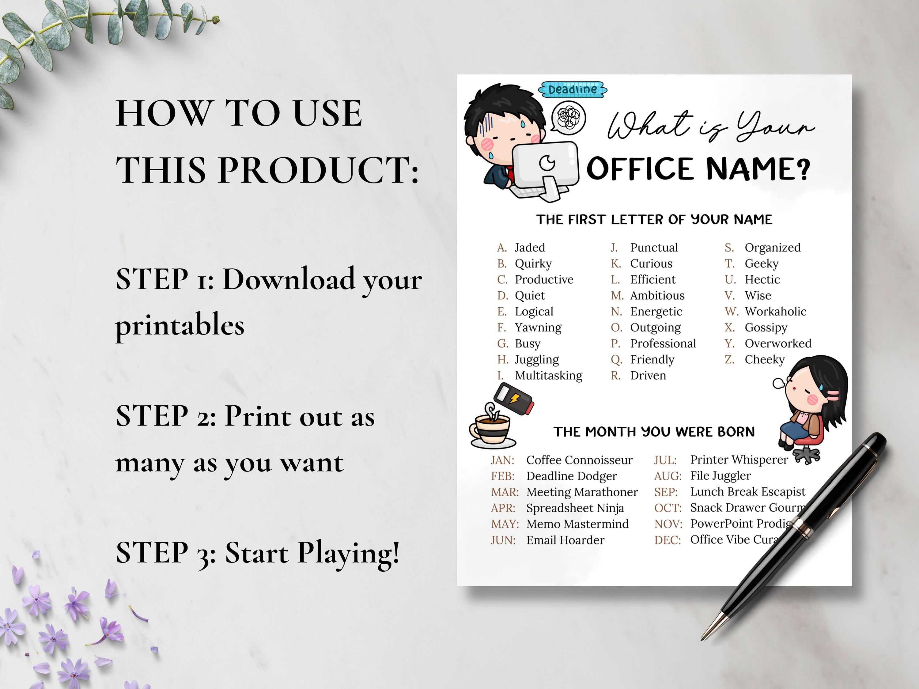 What's Your Office Name Game With Name Tags, Printable Office Party ...