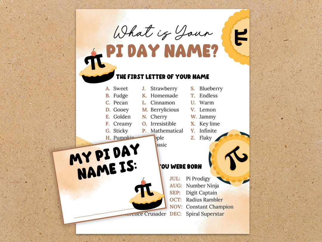 What's Your Pi Day Name With Name Tags, Pi Day Games, Pi Day Activity ...