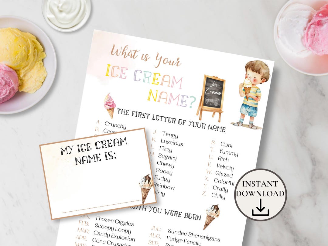 What's Your Ice Cream Name With Name Tags, Ice Cream Games for Kids ...