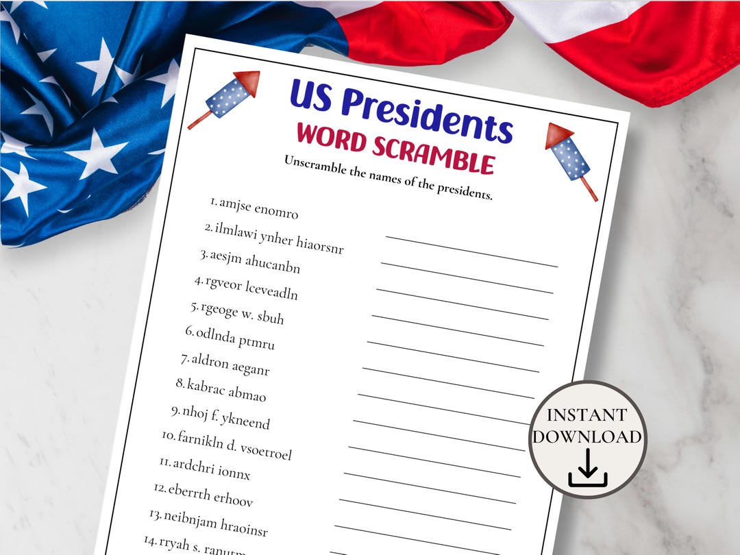 US President Word Scramble Game, Presidents Day Games, Presidents Day ...