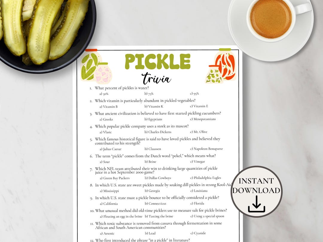 Pickle Trivia Game, Pickle Birthday Game for Kids & Adults, Pickle ...