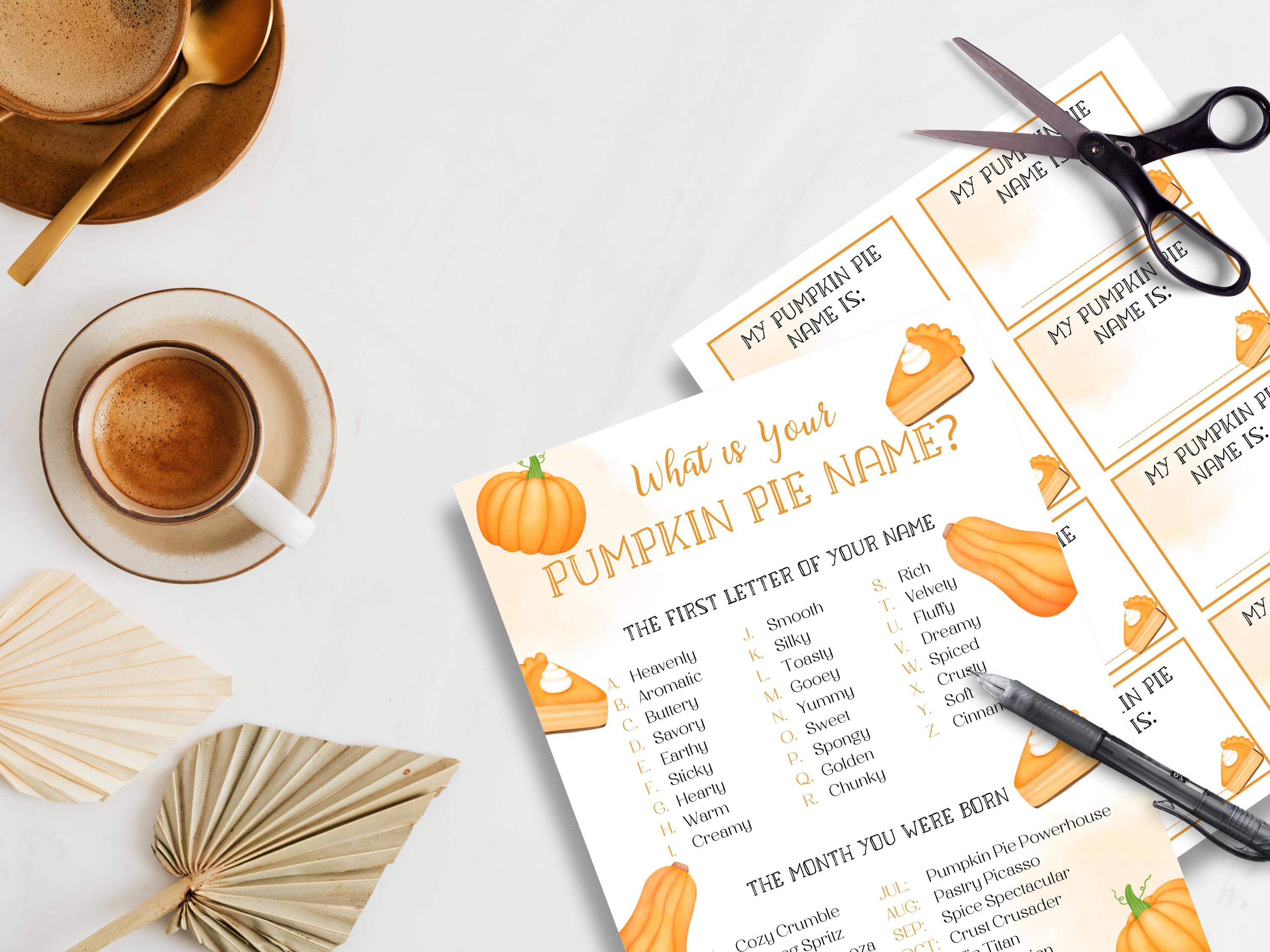 What's Your Pumpkin Pie Name Game With Name Tags, Pumpkin Games, Office ...