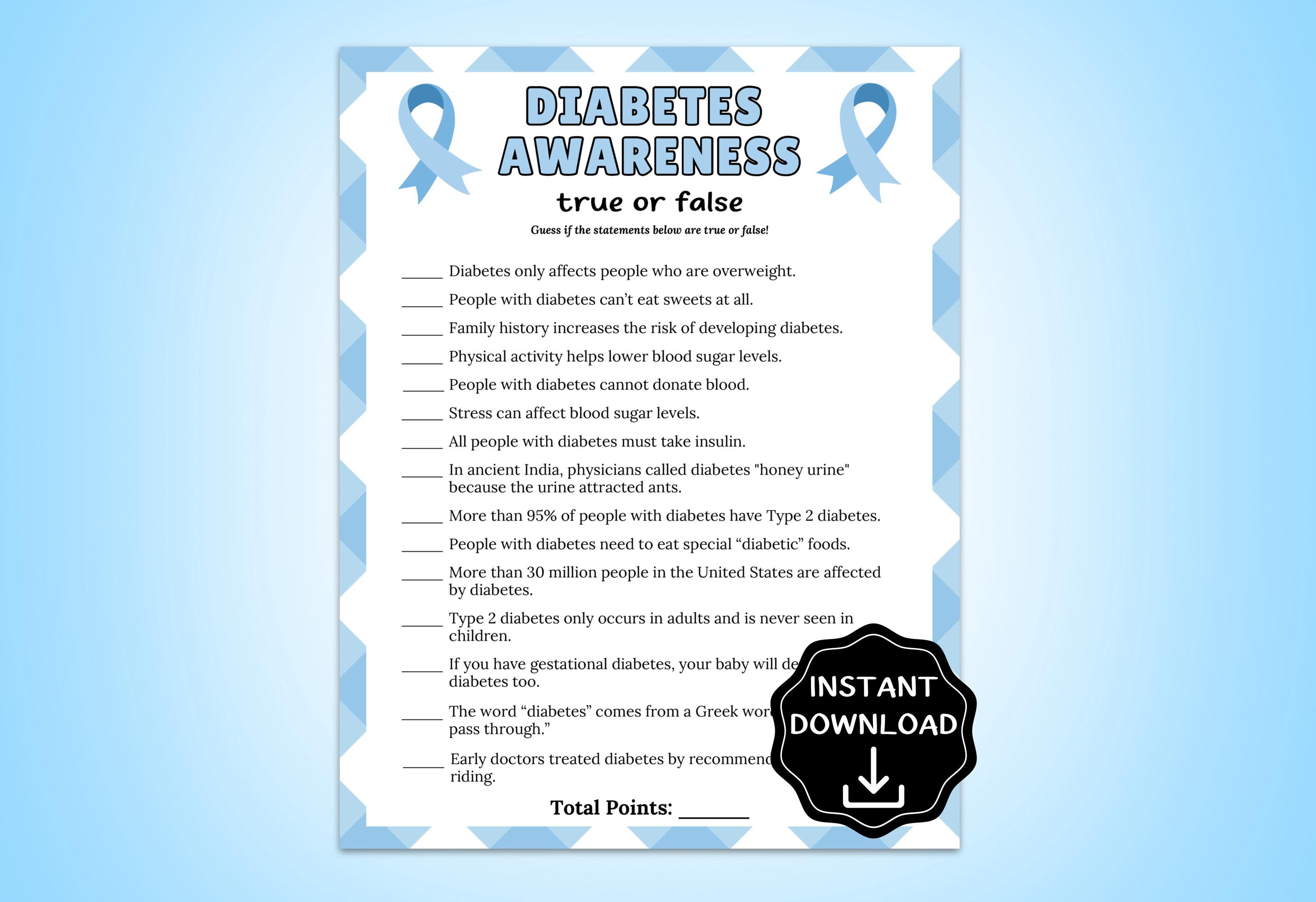 Diabetes Awareness Trivia Game, Diabetes Day Activity for Kids & Adults ...