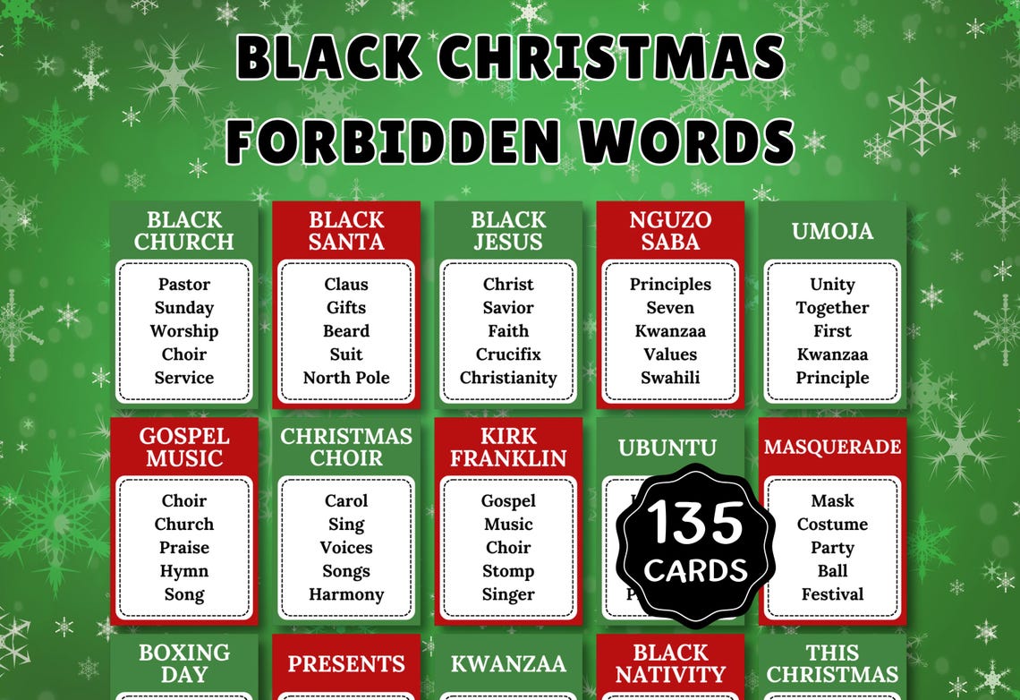 Christmas Forbidden Words Game for Black People, African American ...