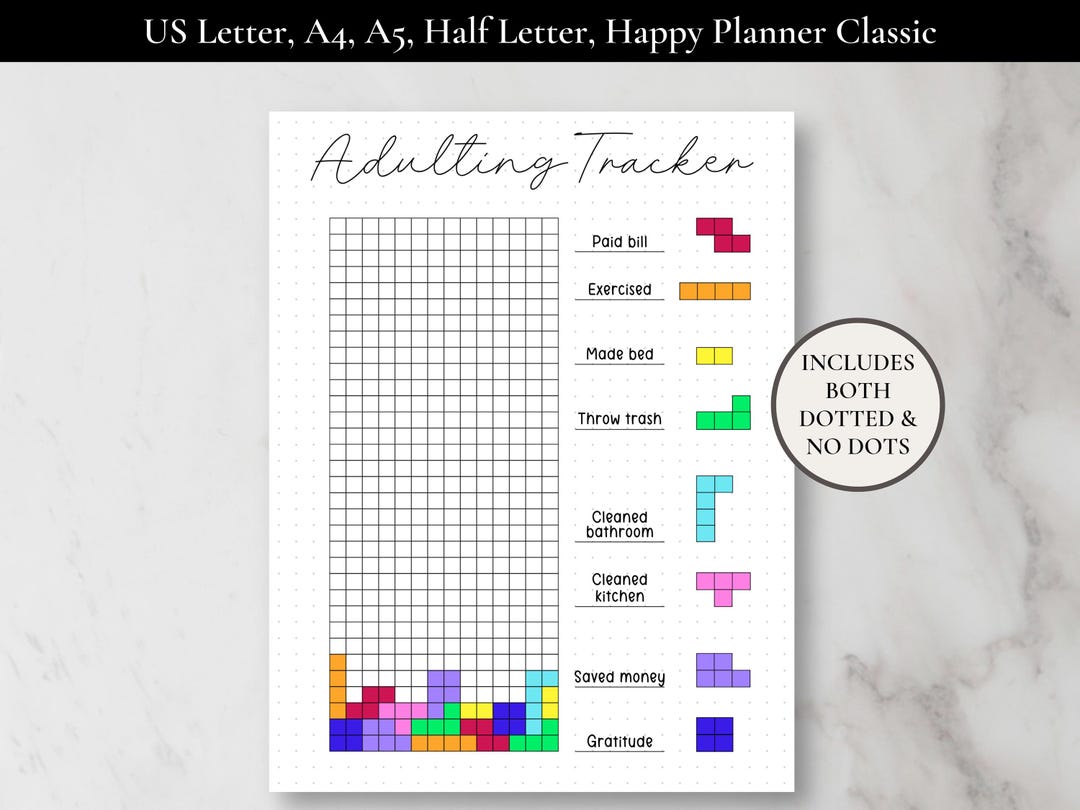 Adulting Tracker, Adultris Tracker, Monthly Tetris Habit Tracker, Adult ...