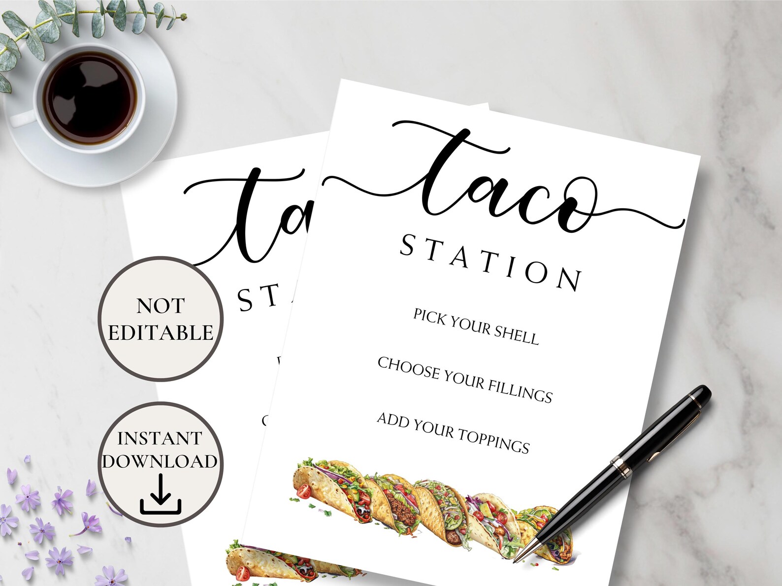 Taco Bar Sign With Table Cards, Taco Tuesday Party, Printable Fiesta ...