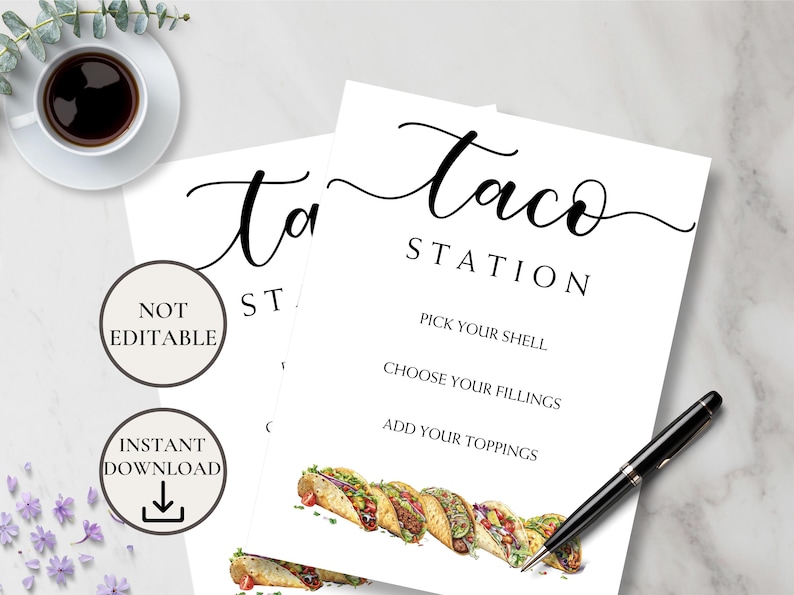 Taco Bar Sign With Table Cards, Taco Tuesday Party, Printable Fiesta ...