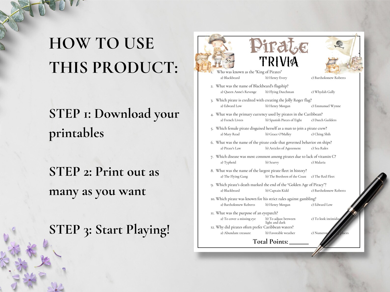 Pirate Trivia Game, Pirate Theme Party Game for Kids & Adults, Pirate ...