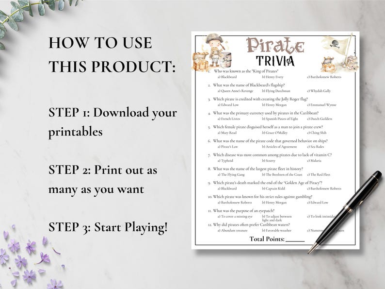 Pirate Trivia Game, Pirate Theme Party Game for Kids & Adults, Pirate ...