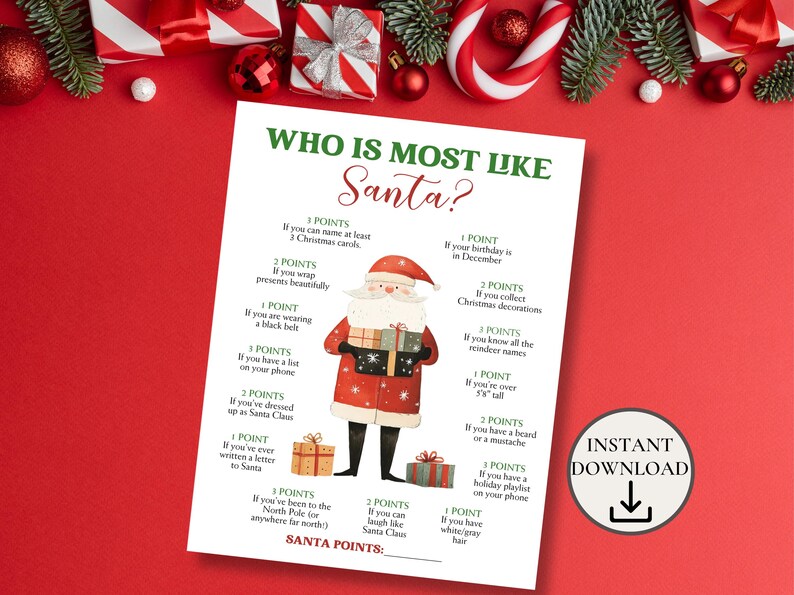 Who is Most Like Santa Game, White Elephant Game, Family Games for ...