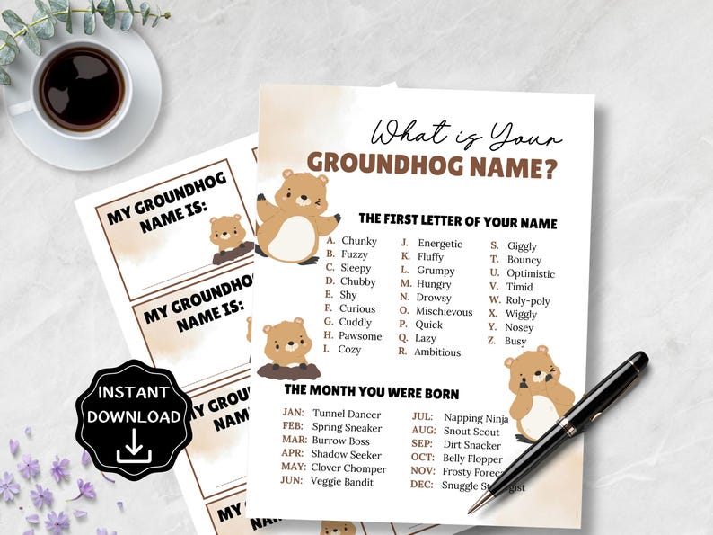 What's Your Groundhog Name Game With Name Tags, Groundhog Day Game for ...