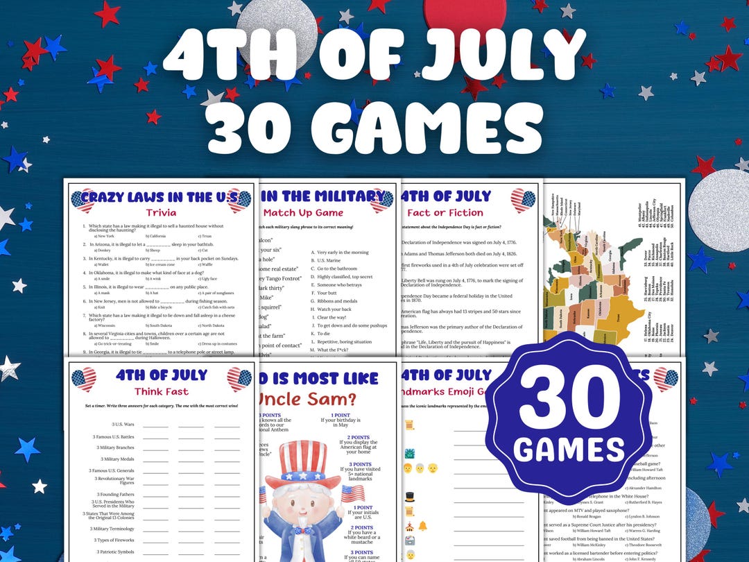 4th of July Games Bundle, Fourth of July Trivia, Independence Day Games ...