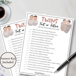 Twins Trivia Baby Shower Game, Printable Twin True False Game, Fun Baby ...