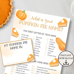 What's Your Pumpkin Pie Name Game With Name Tags, Friendsgiving Party ...