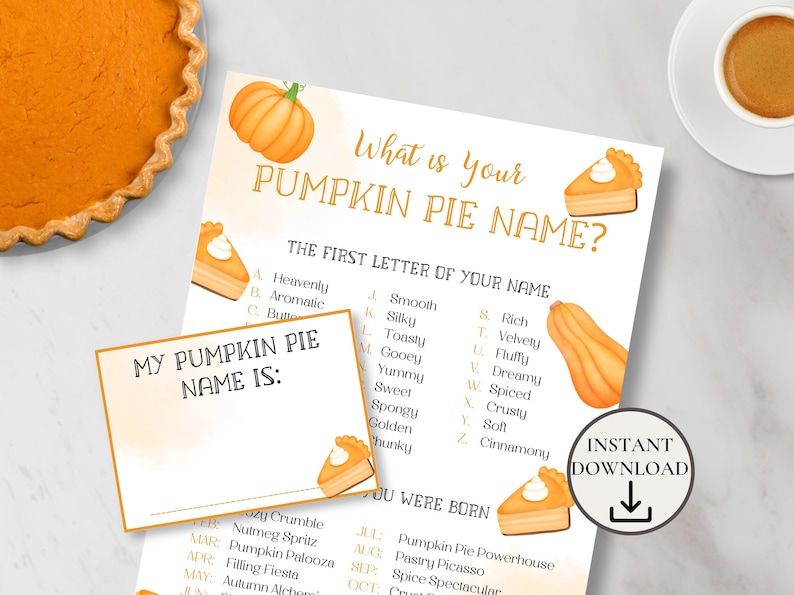 What's Your Pumpkin Pie Name Game With Name Tags, Friendsgiving Party ...