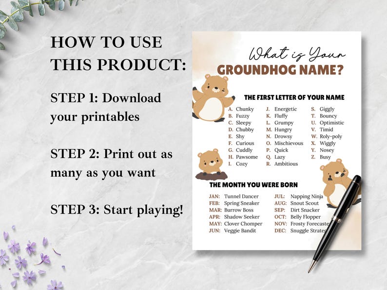 What's Your Groundhog Name Game With Name Tags, Groundhog Day Game for ...