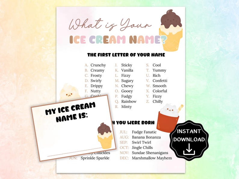 What's Your Ice Cream Name Game With Name Tags, Ice Cream Party Games ...
