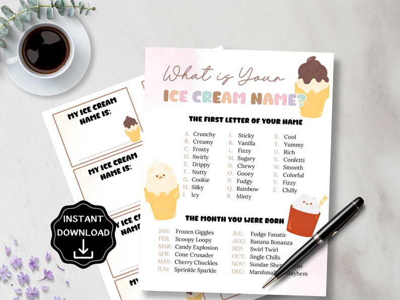 What's Your Ice Cream Name Game With Name Tags, Ice Cream Party Games ...