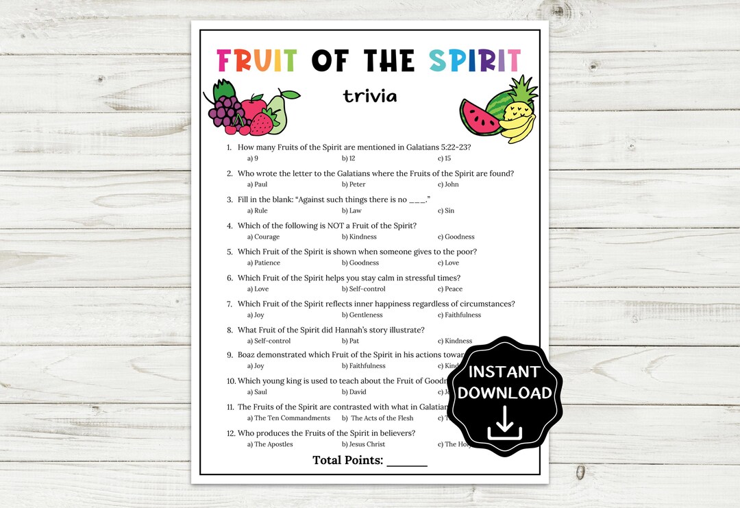 Fruit of the Spirit Trivia Game, Sunday School Bible Games for Kids ...