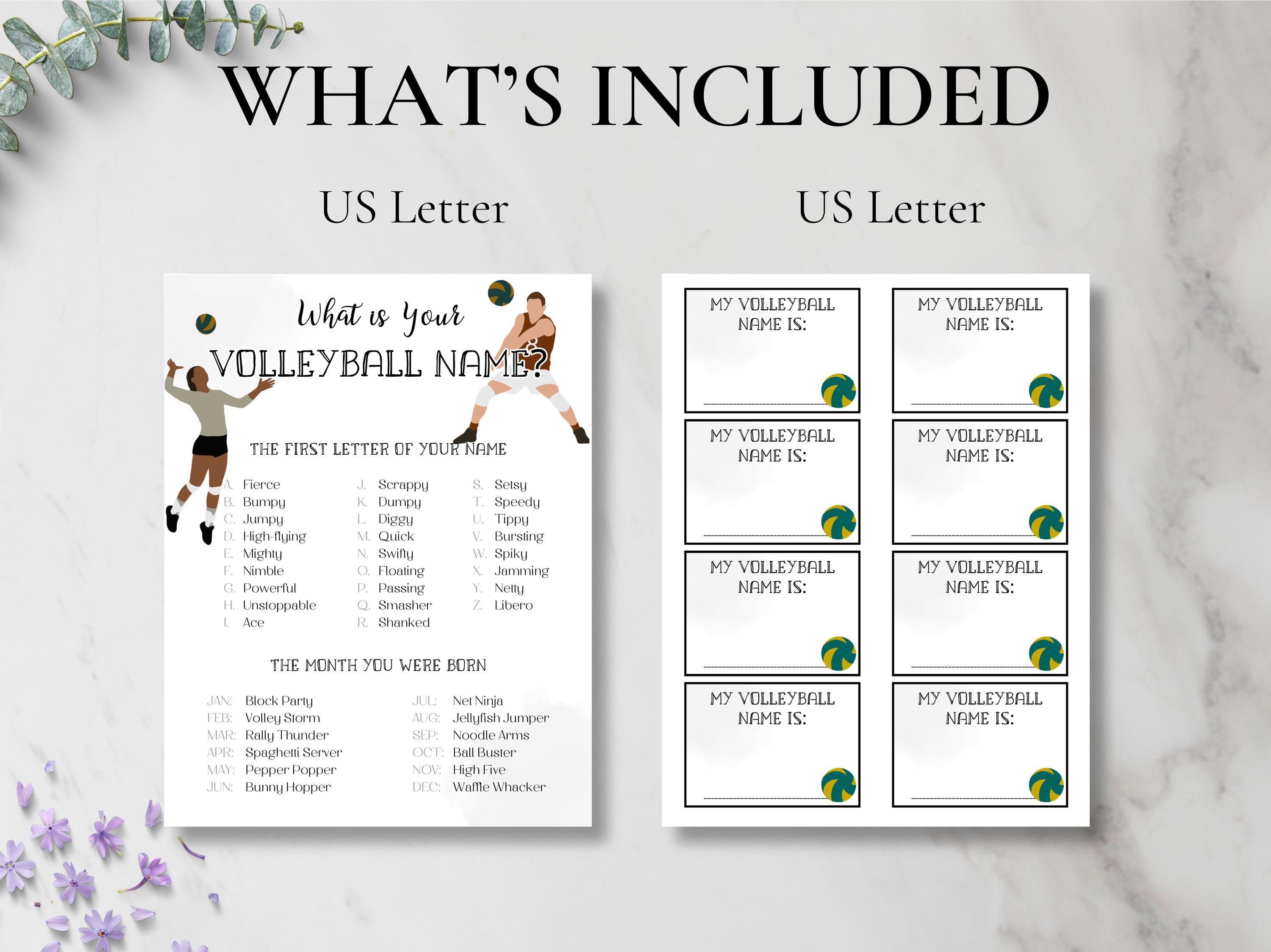 What's Your Volleyball Name With Name Tags, Volleyball Birthday Party ...
