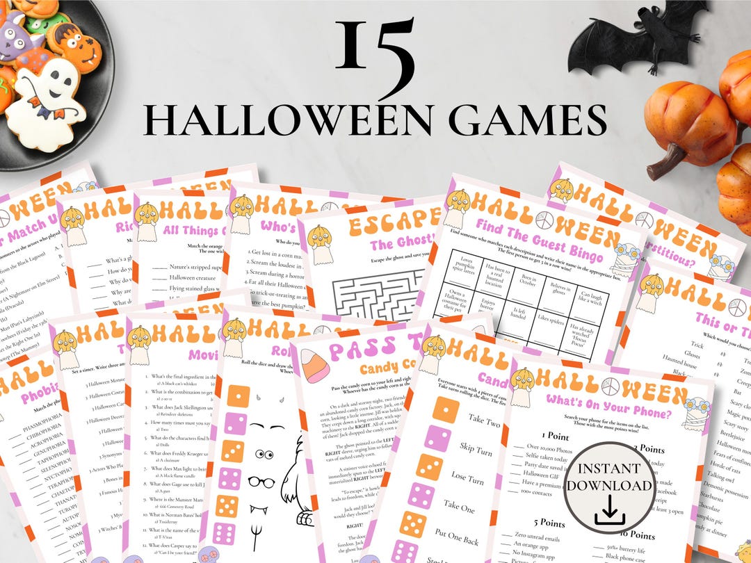 15 Retro Halloween Game Bundle Printable, Groovy Classroom Halloween ...