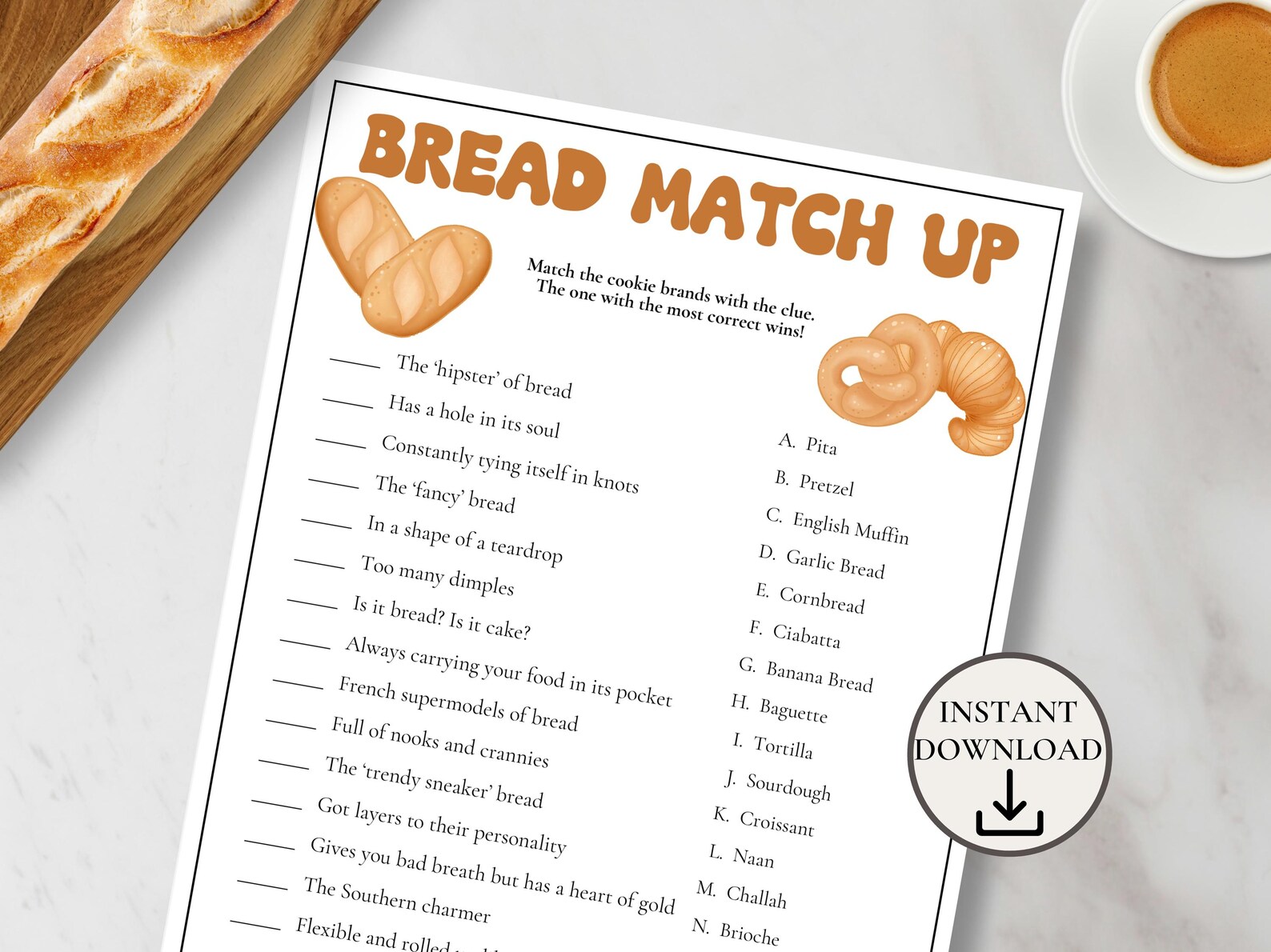 Bread Match up Game, Printable Bread Game, National Bread Month ...