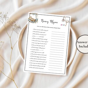 Baby Shower Nursery Rhymes Trivia Game, Baby Shower Printable Games for ...