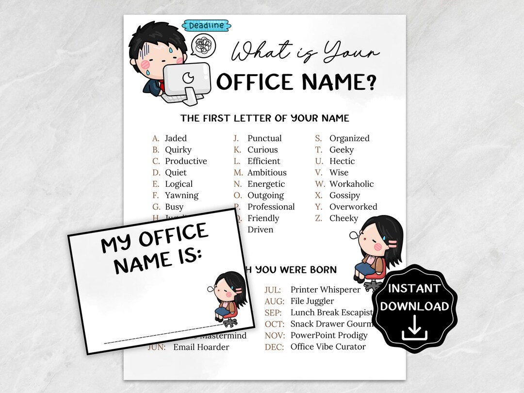 What's Your Office Name Game With Name Tags, Printable Office Party ...