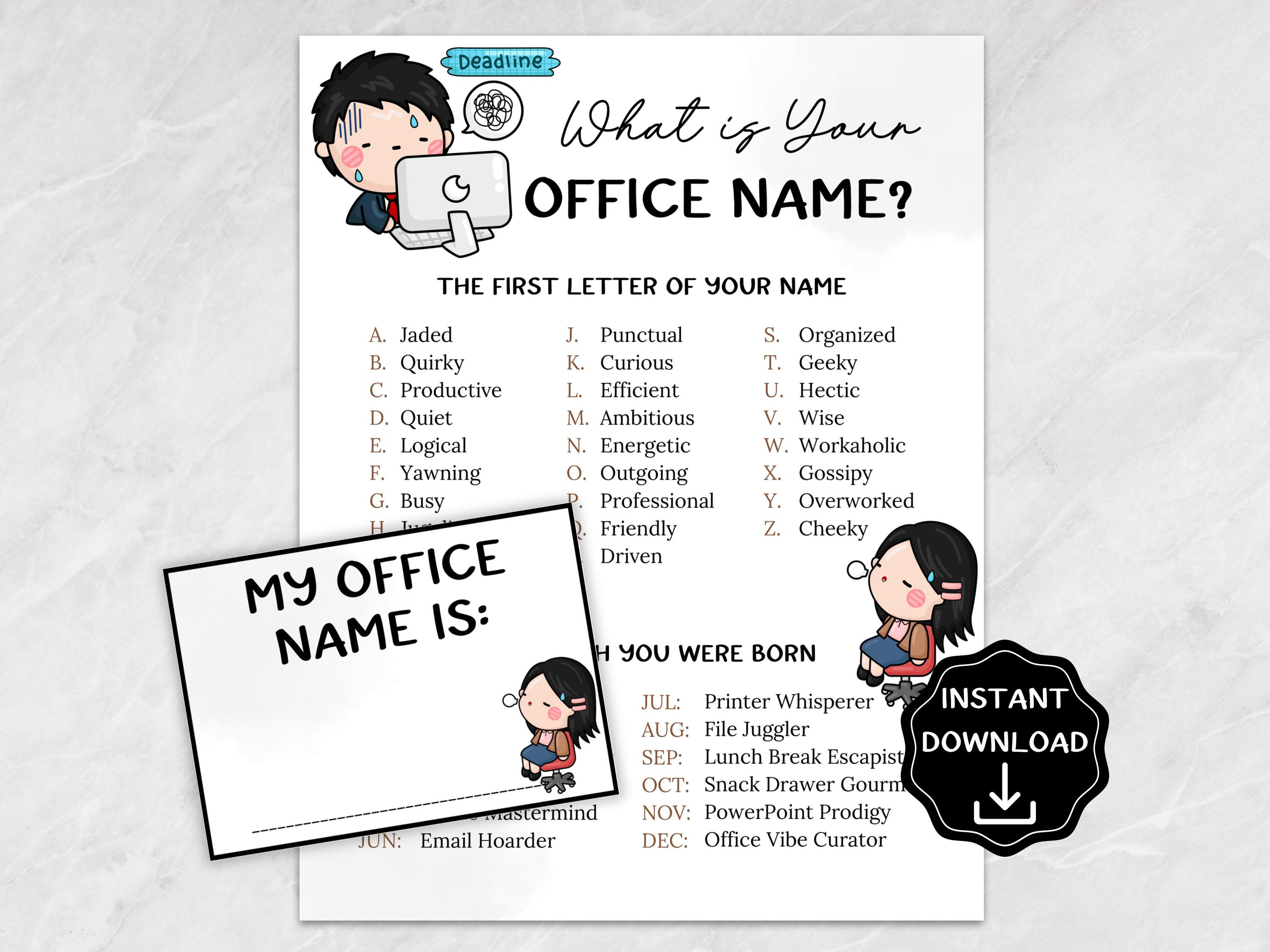 What's Your Office Name Game With Name Tags, Printable Office Party ...