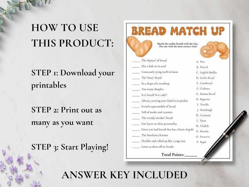 Bread Match up Game, Printable Bread Game, National Bread Month ...
