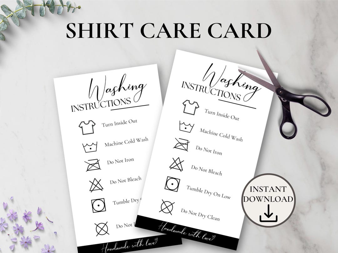 Washing Instruction Card, Printable T-shirt Care Card, Clothing Washing ...