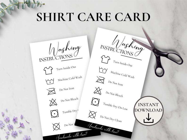 Washing Instruction Card, Printable T-shirt Care Card, Clothing Washing ...