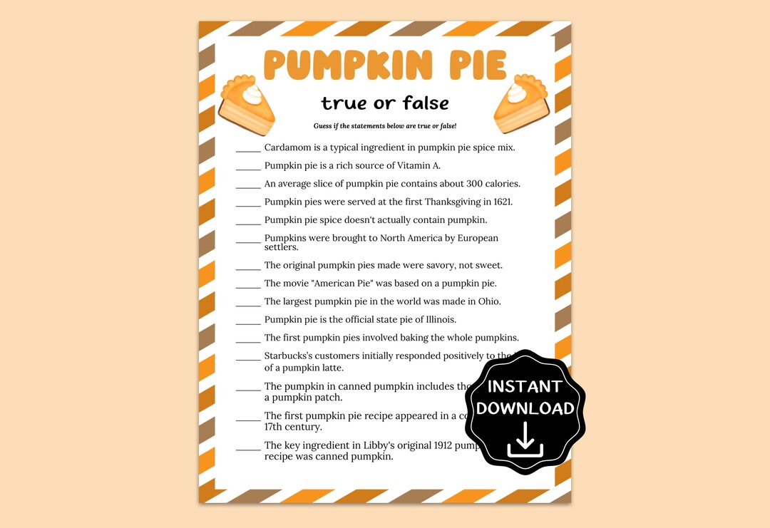 Pumpkin Pie Trivia Game, Pumpkin Game, Thanksgiving Trivia ...