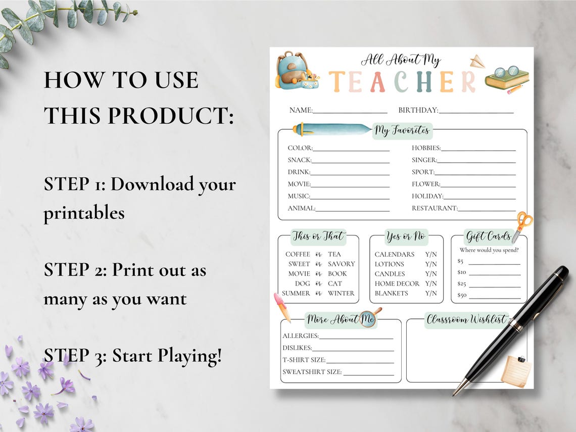 All About My Teacher Questionnaire, Get to Know My Teacher, Teacher ...