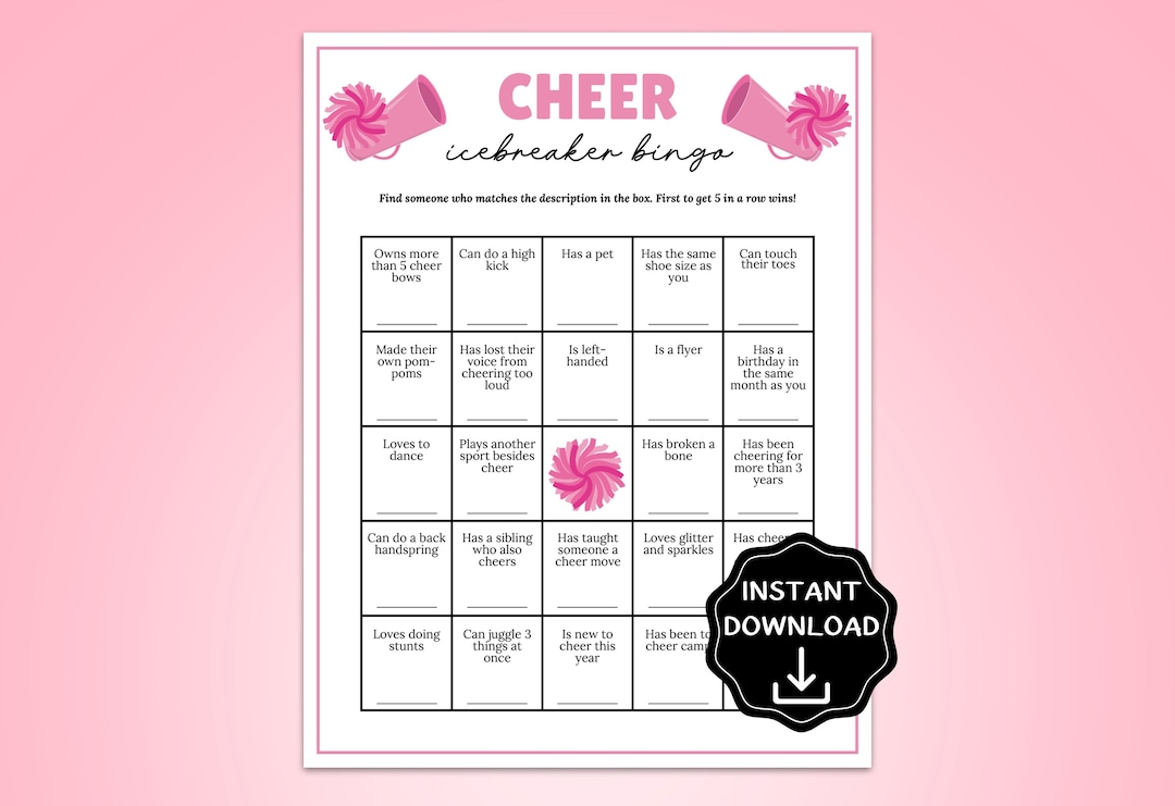 Cheer Bingo Game, Cheer Team Bonding Game, Cheerleader Find Someone Who ...